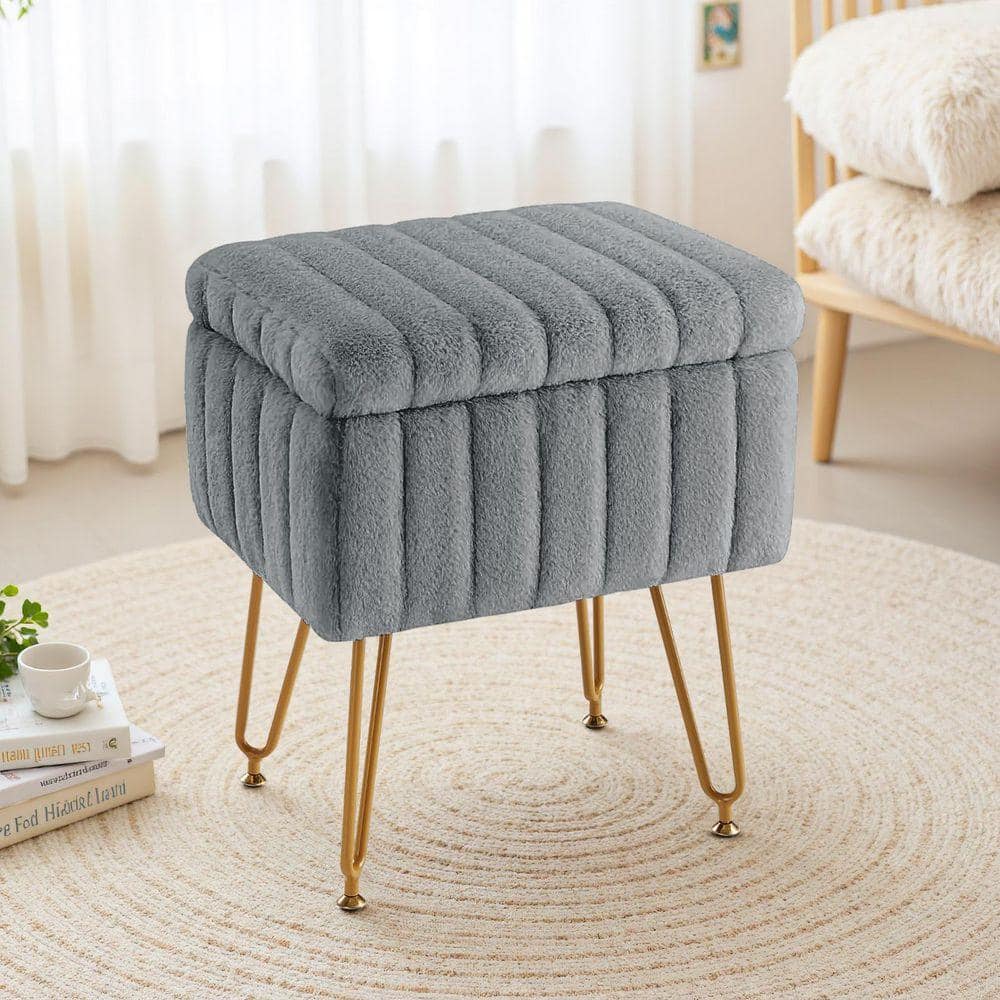 WONDER COMFORT Grey Faux Fur Soft Padded Rectangular Accent Small ...