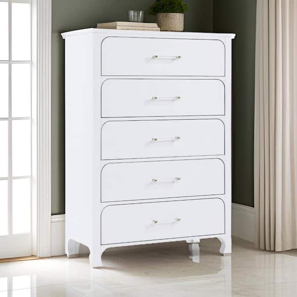 Benjara Pearl White and Clear and Silver 5-Drawers 38 in. Dresser ...