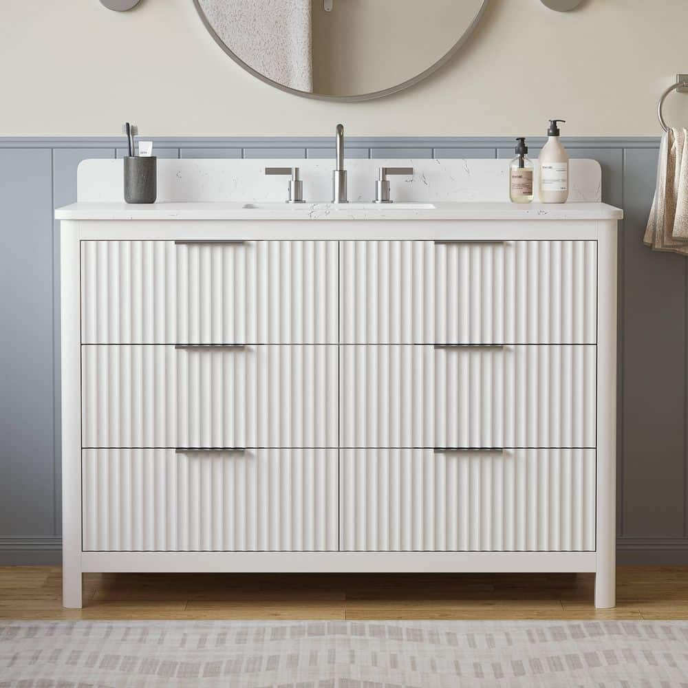 DELUXE DL LIVING Gwen 49 in. Single Sink Freestanding White Bath Vanity ...