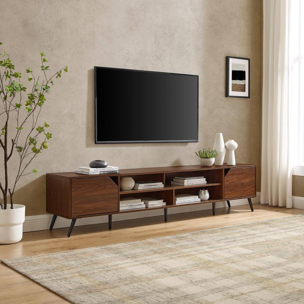 Reviews for Welwick Designs 80 in. Dark Walnut Wood Modern Wide TV ...