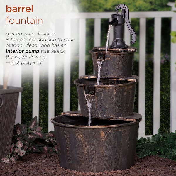 Rustic Water Feature Magshion 2-Tier Barrel & Pump Outdoor Water ...