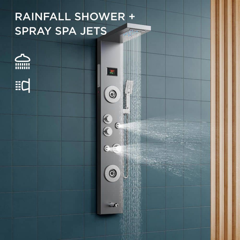 Forious pro 6-Jets LED Rainfall Waterfall ShowerHead Rain Massage with ...