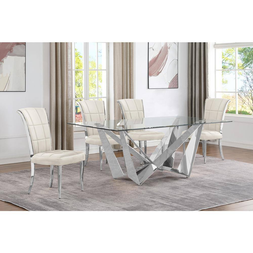 Best Quality Furniture Rae 5-Piece Rectangular Glass Top Stainless ...