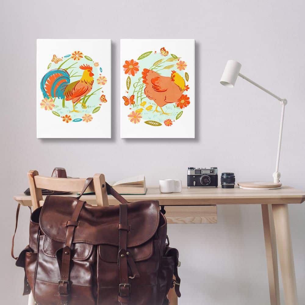 Stupell Industries Rooster & Hen with Florals by Hannah Moren 2 Piece ...