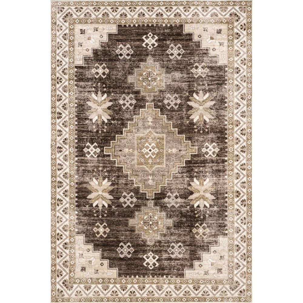 RUGS USA Clovebud Geometric Machine Washable Brown 5 ft. x 8 ft. Area ...
