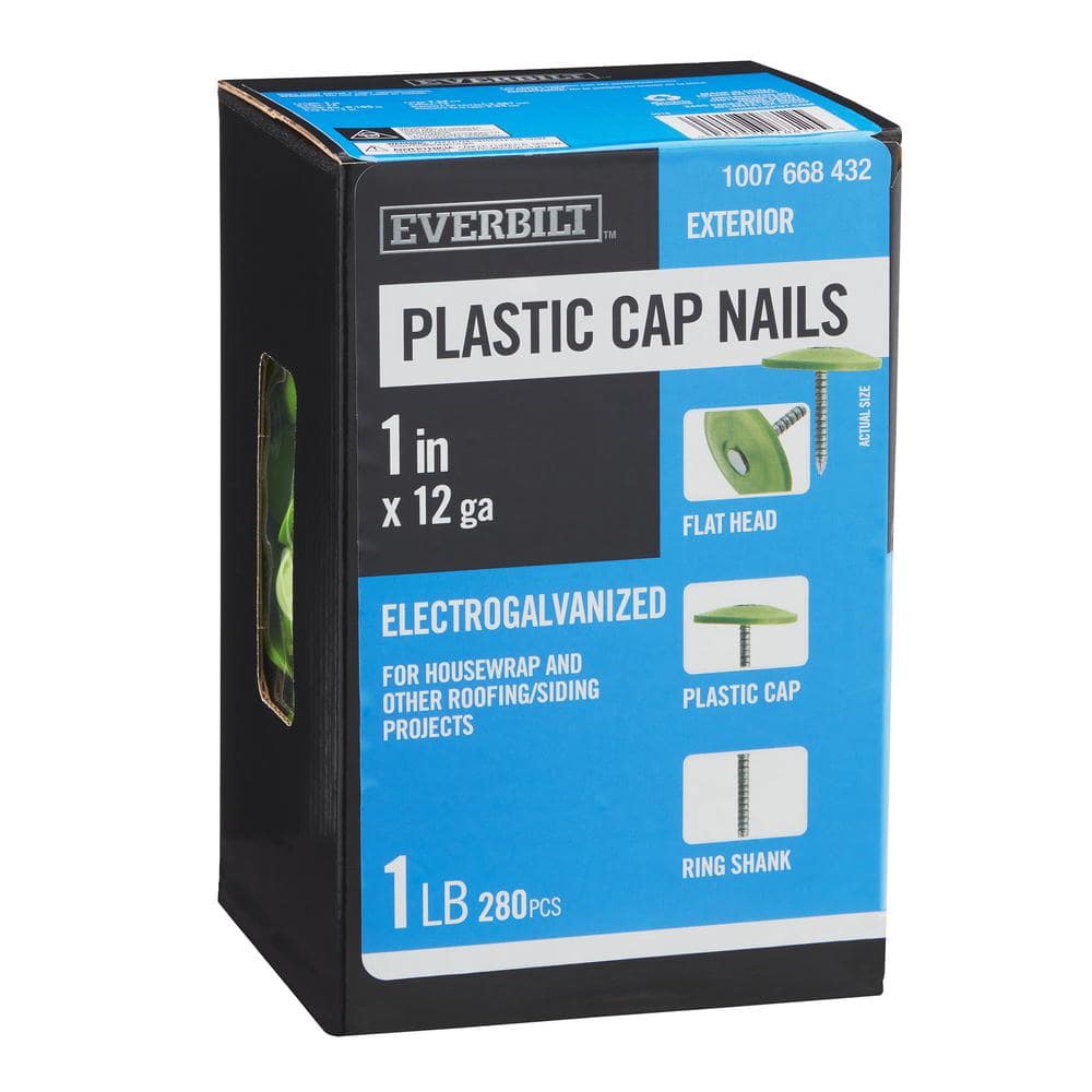 Everbilt 1 in. x 2D Electro-Galvanized Plastic Cap Non-Collated Roofing ...
