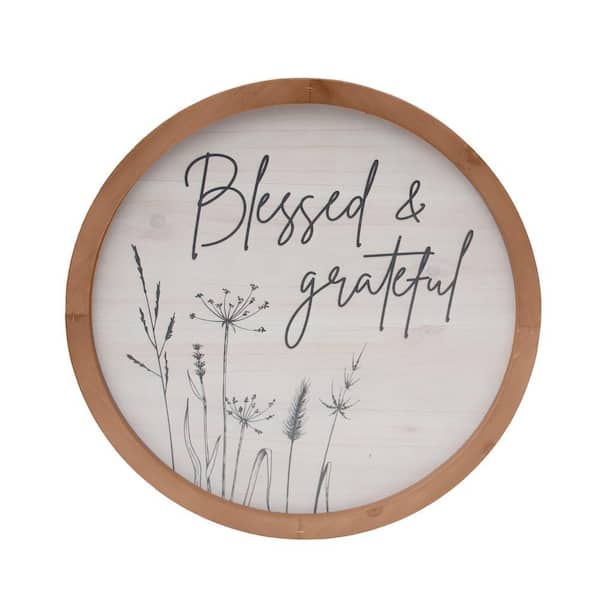 PARISLOFT Farmhouse Blessed and Grateful Round Wood Wall Decorative ...