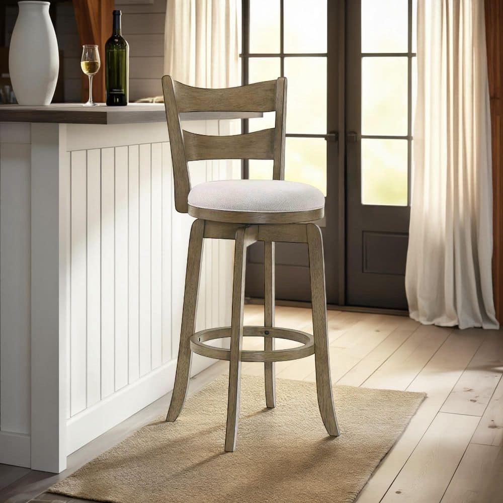 Armen Living Blair 43.8 in. H Cream Low Back Wood Bar Stool with Fabric ...