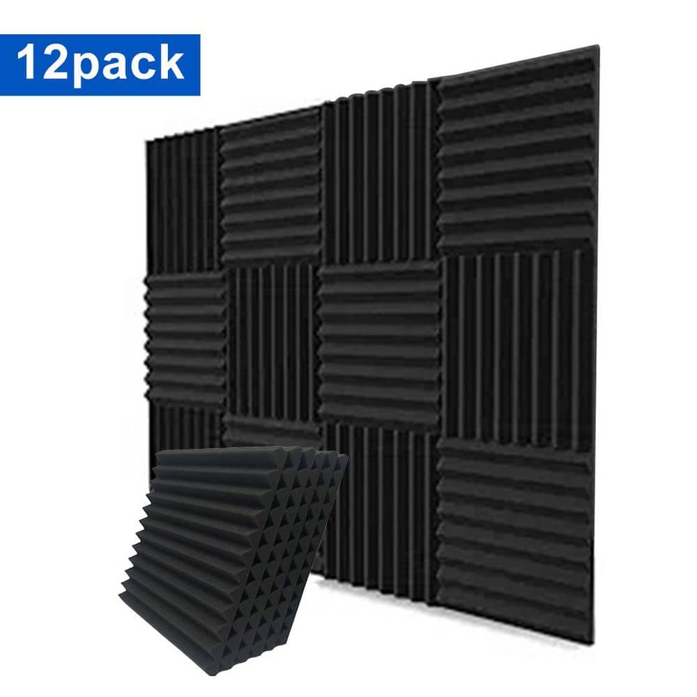 Miscool 1 in. T x 1 ft. x 1 ft. Black Professional Acoustic Foam Sound ...