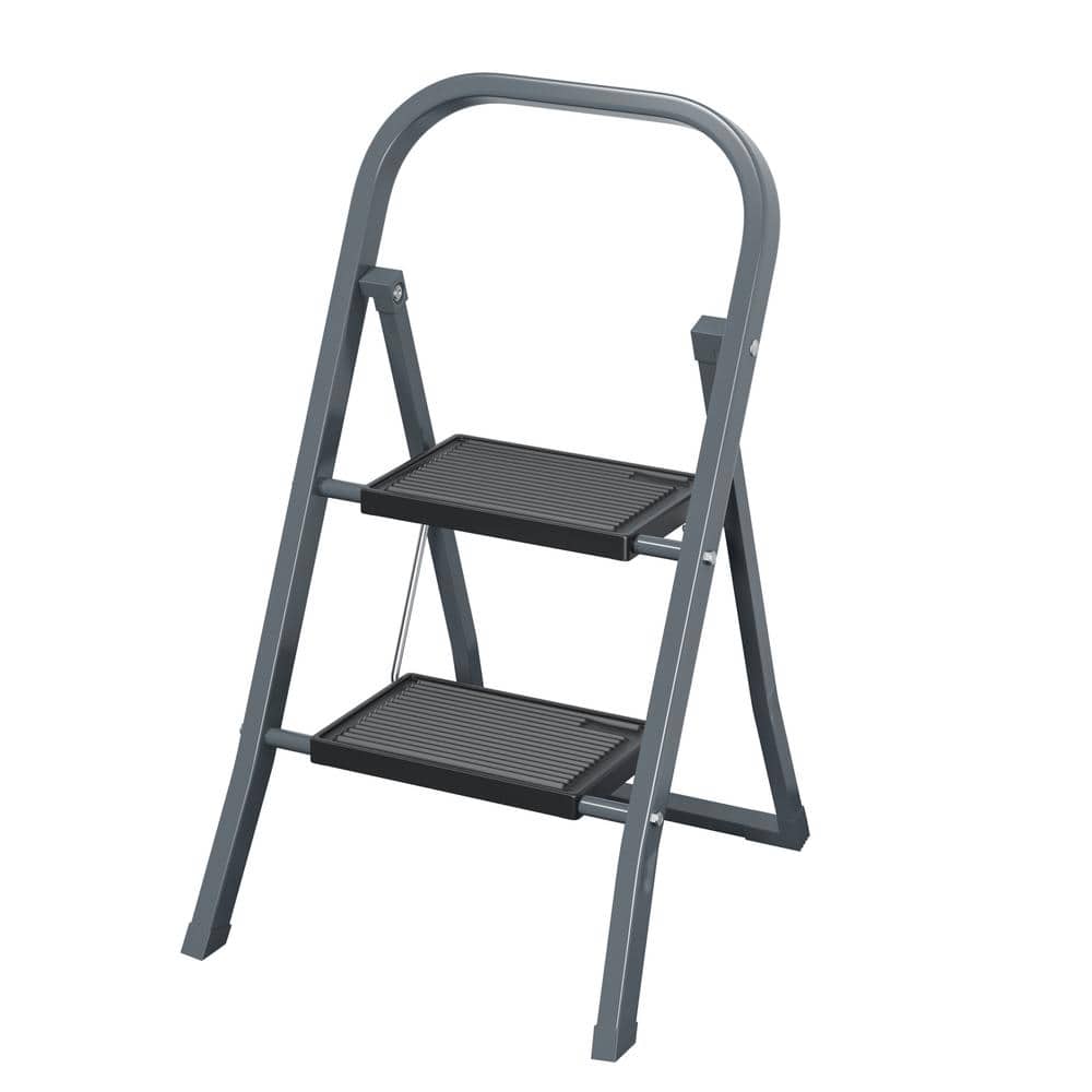 maocao hoom 2.5 ft. Reach Metal 2-Step Gray Ladder Folding Step Stool ...