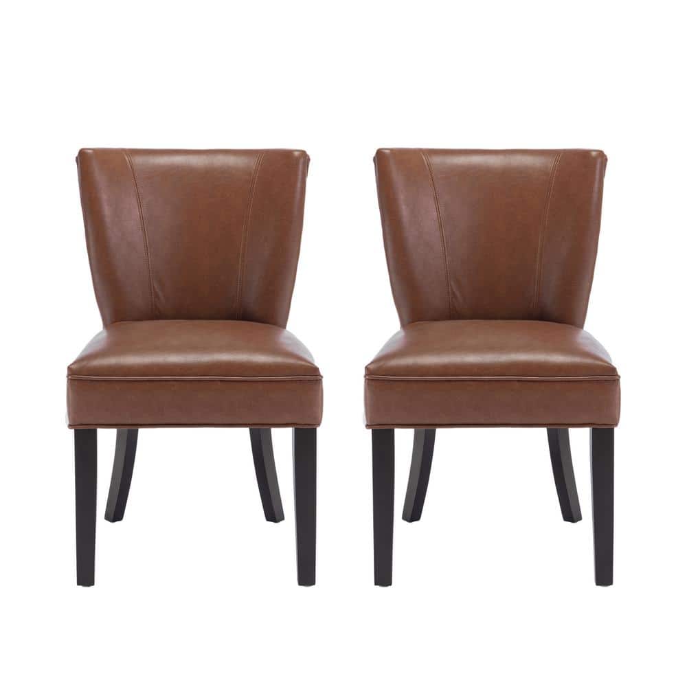 Noble House Edgemoor Market Cognac Brown Faux Leather Dining Chair (Set ...
