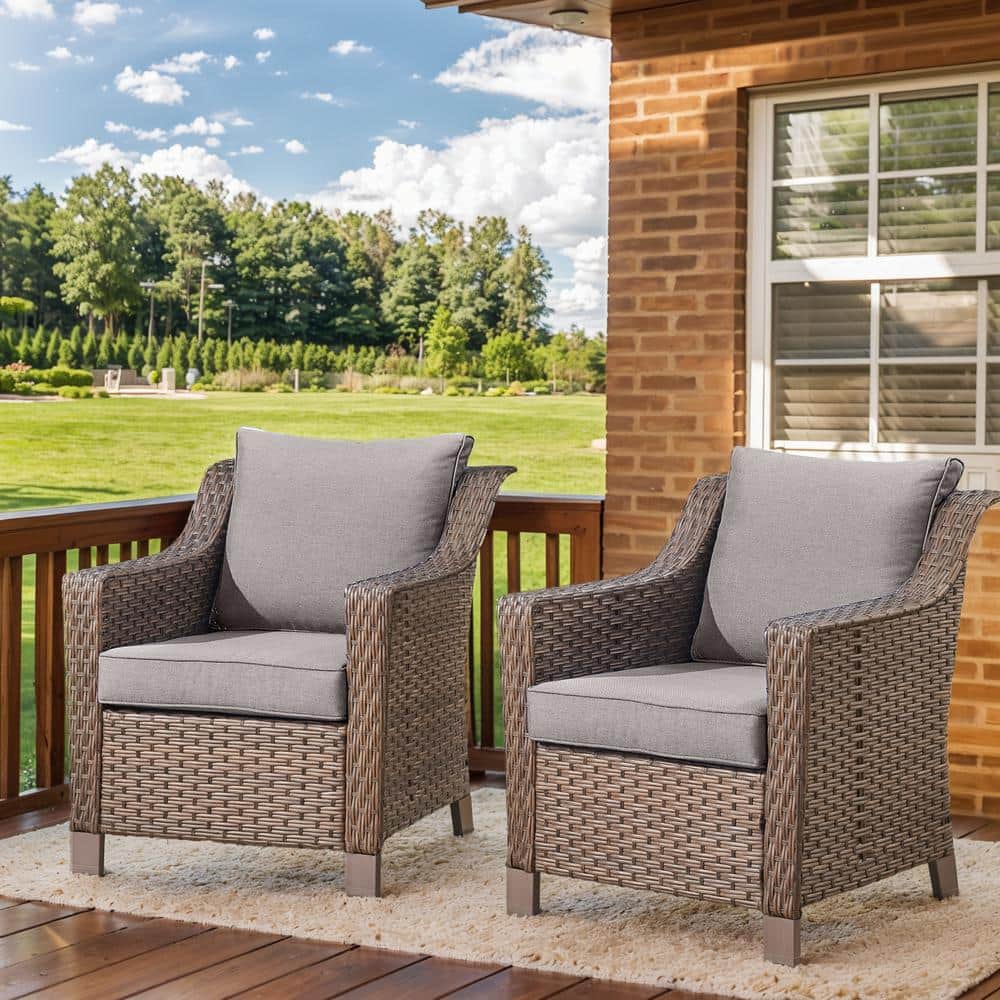 Gymojoy Frazee Brown Wicker Patio Club Chair Set 2-Piece Outdoor Lounge ...