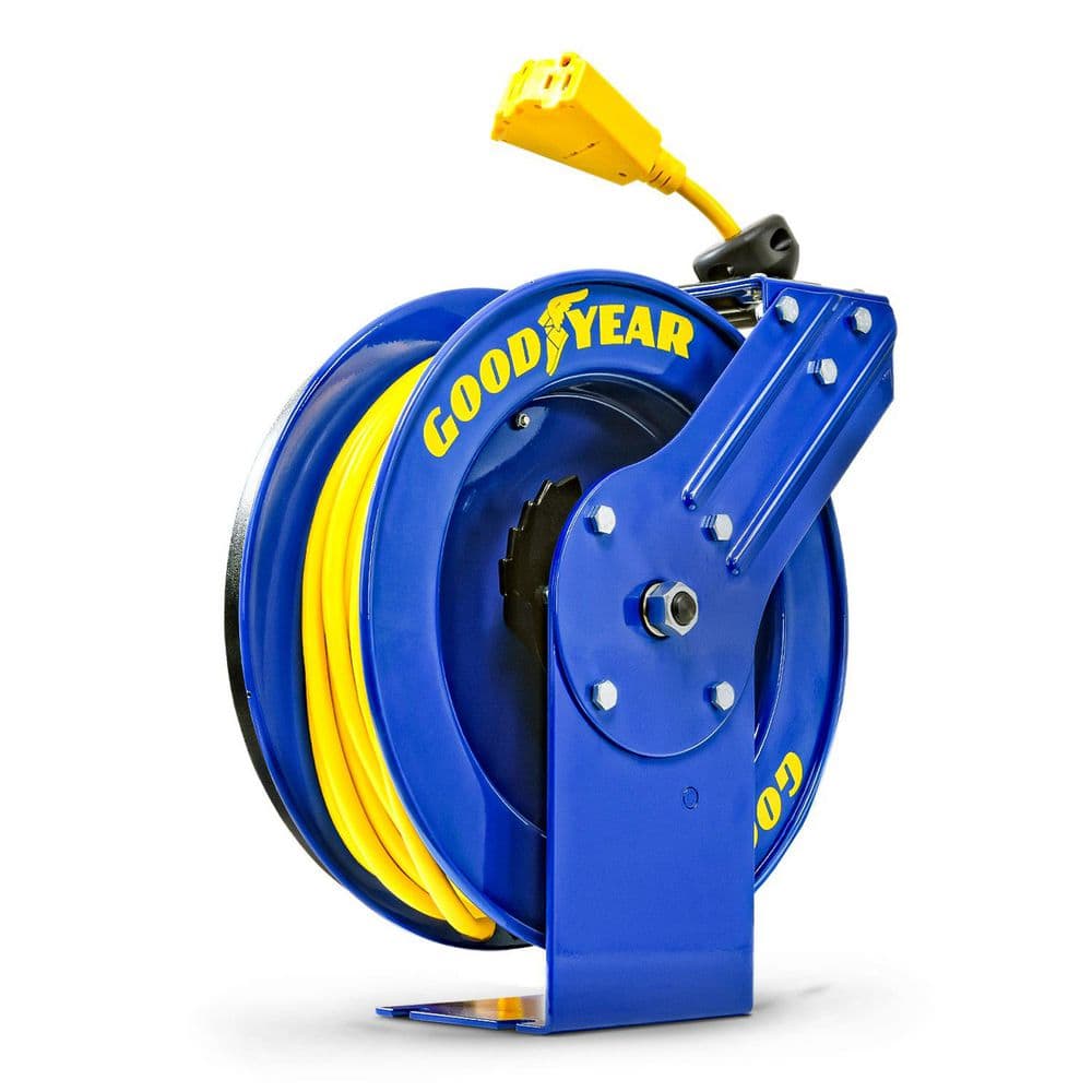 Goodyear 80 ft. 12/3 15 Amp Retractable Extension Cord Reel with 3 ...