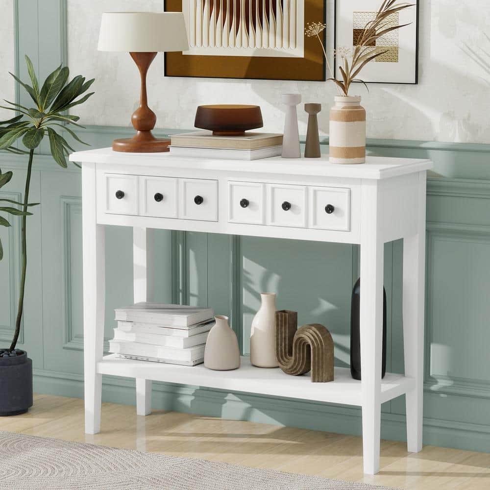 Harper & Bright Designs 38.2 in. White Rectangle Wood Console Table ...