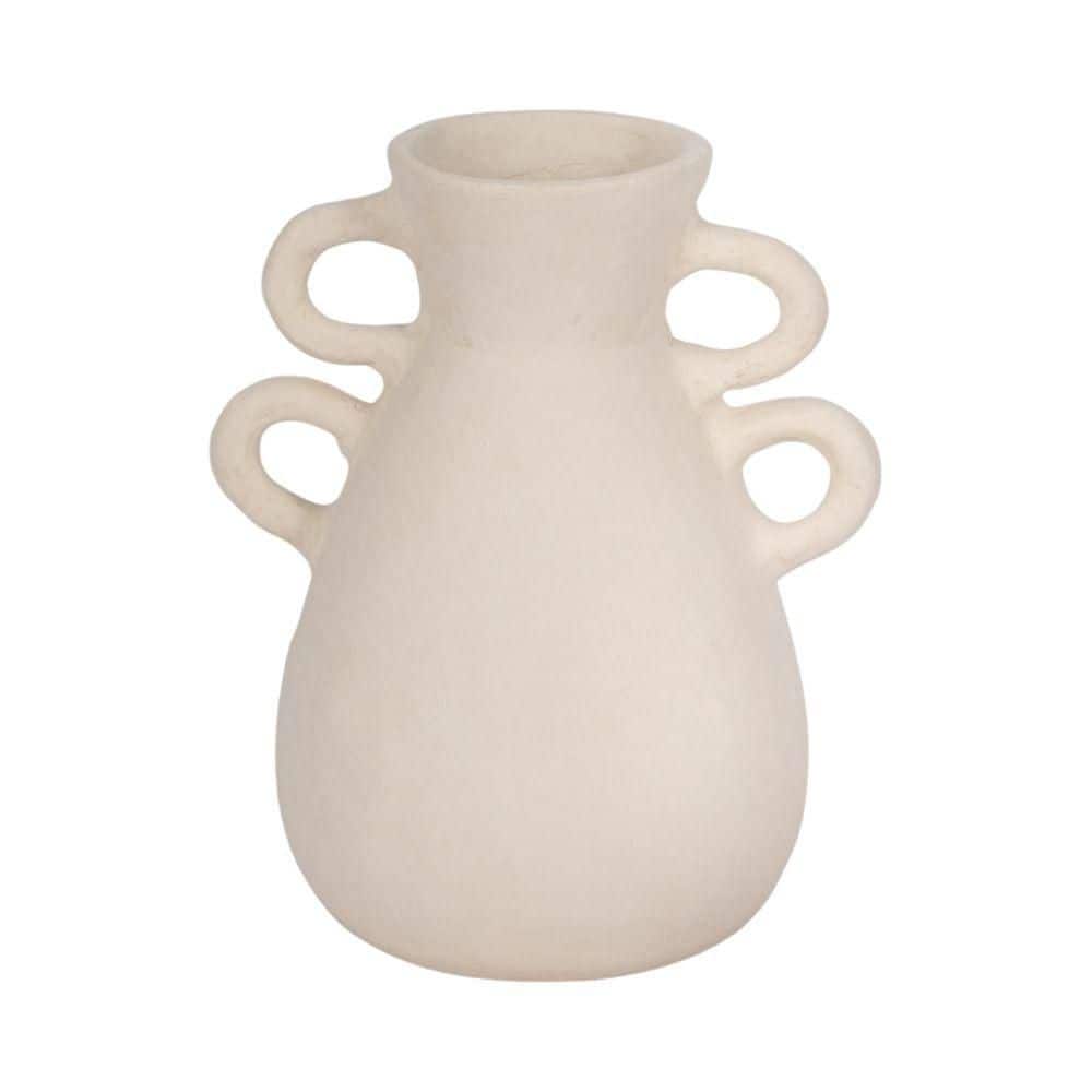 Liv & Skye 12 in. Ivory Ceramic With 4 Handles Decorative Vase 18252-03 ...