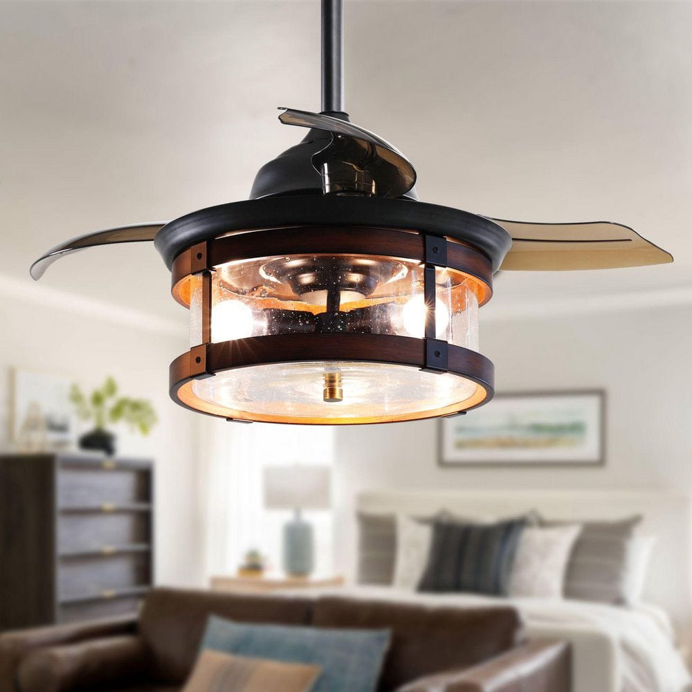 Parrot Uncle Caselli 36 in. Black Retractable 3-Blade Ceiling Fan with ...