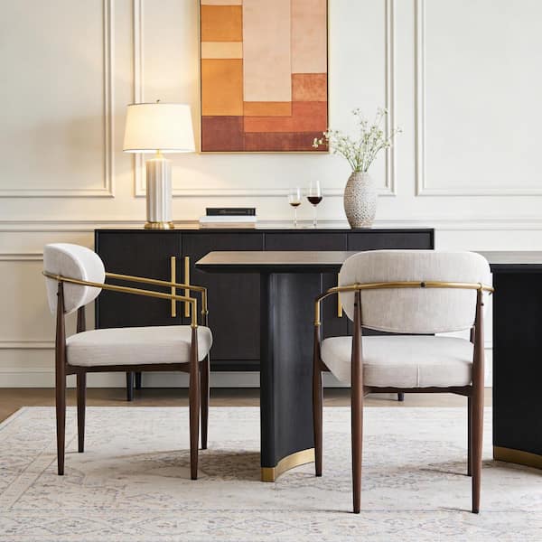 CHRISTOPHER KNIGHT HOME Dominic Beige+Gold+Walnut Fabric Upholstered ...