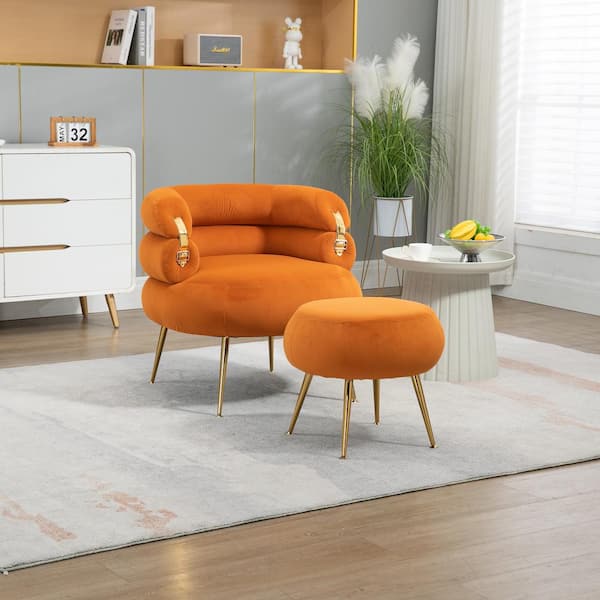 Clihome Upholstered Velvet Barrel Accent Arm Chair with Ottoman, Accent ...