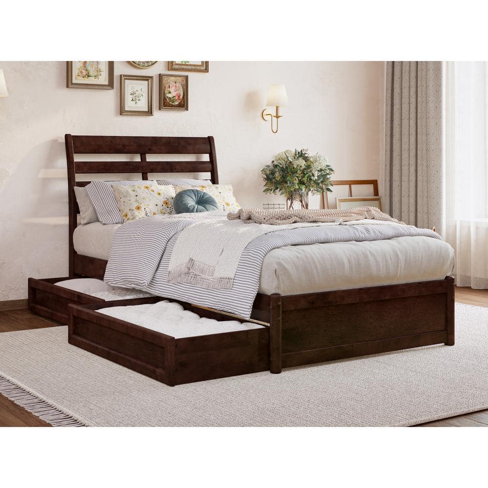 AFI Emelie Walnut Brown Solid Wood Frame Twin XL Platform Bed with ...