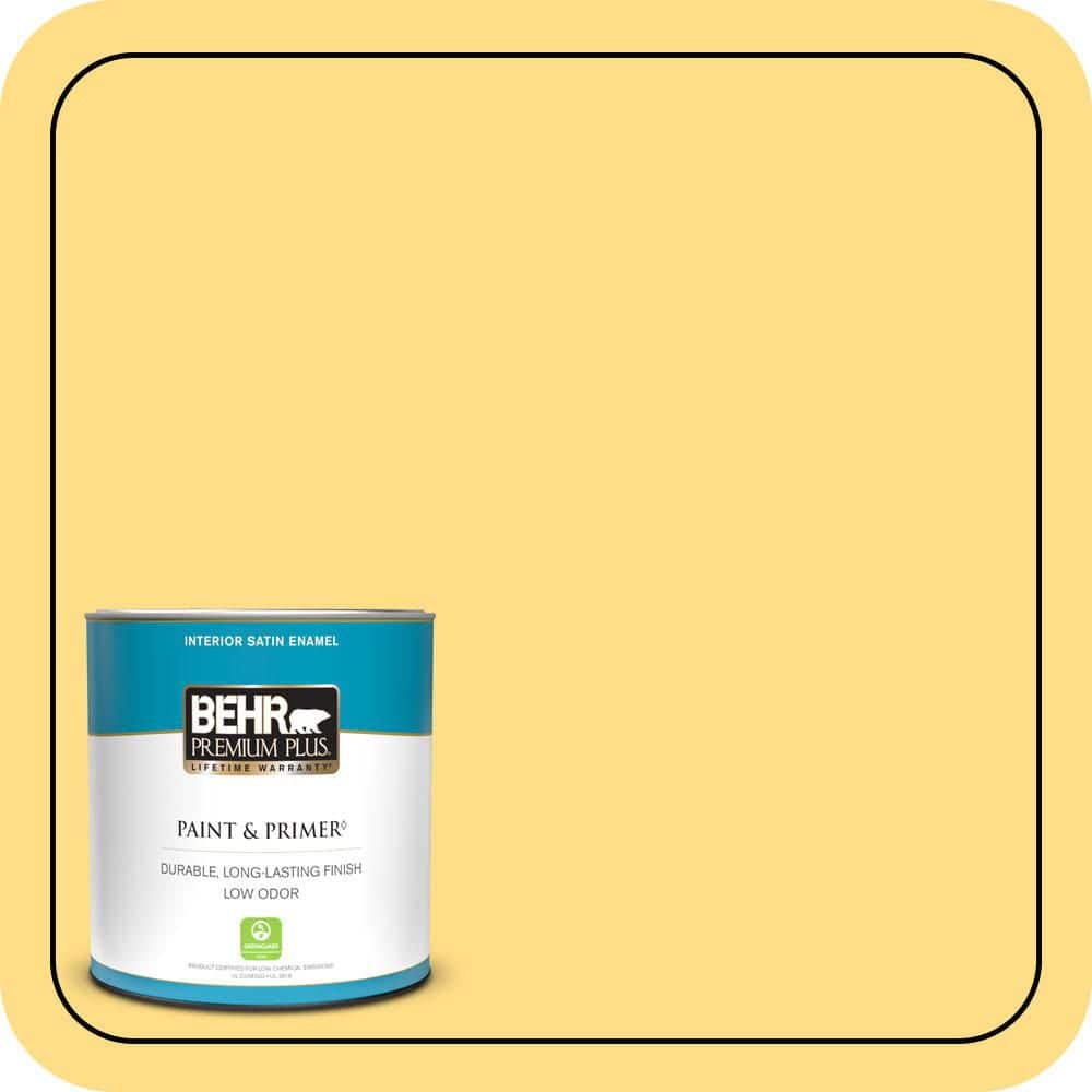 BEHR PREMIUM PLUS 1 qt. #330B-5 Yellow Corn Satin Enamel Low Odor ...
