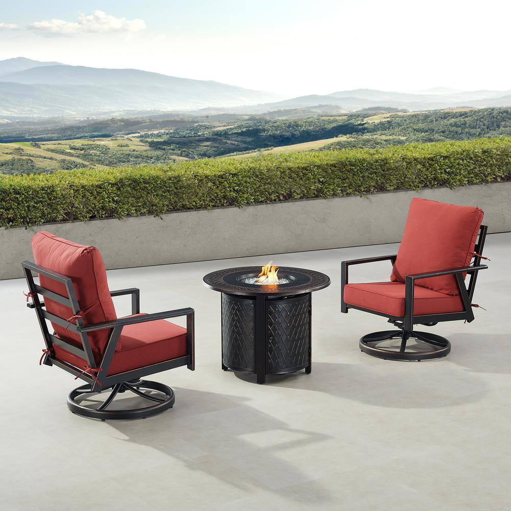 Oakland Living Black 3-Piece Aluminum Patio Fire Pit Set with 2-Club ...