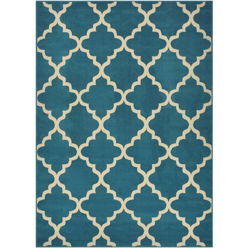 RugStylesOnline Conur Collection Petrol Blue 5 ft. x 7 ft. Trellis ...