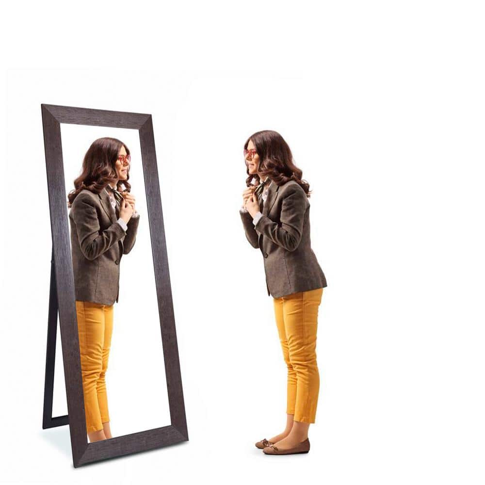 HOMESTOCK 28 in. W x 72 in. H Espresso Full Body Mirror with Stand ...