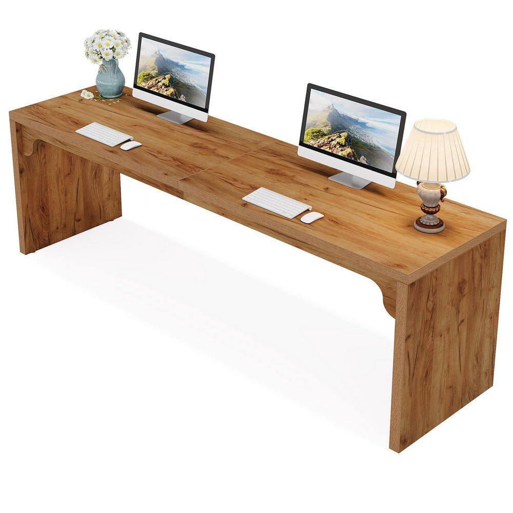 BYBLIGHT 78.7 in. Rectangle Brown Wood Computer Desk, Wooden Long Desk ...