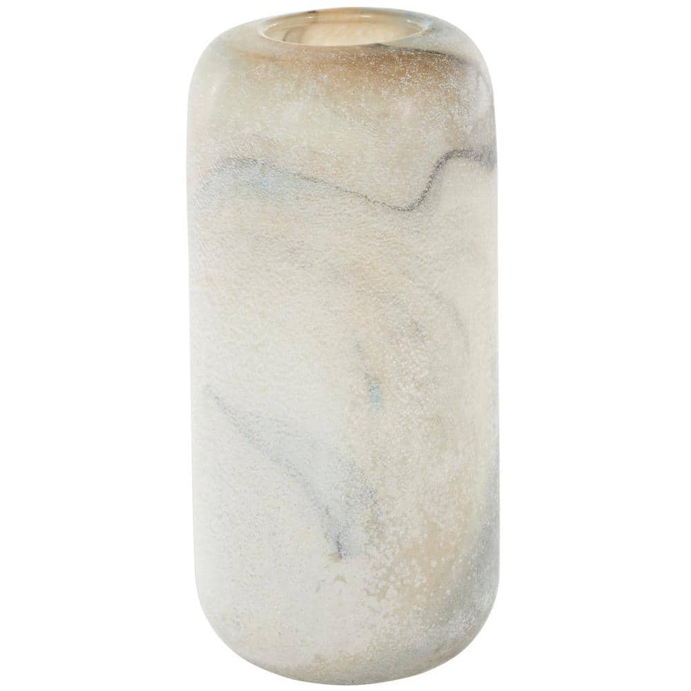 Litton Lane Cream Distressed Glass Decorative Vase with Blue and Tan ...