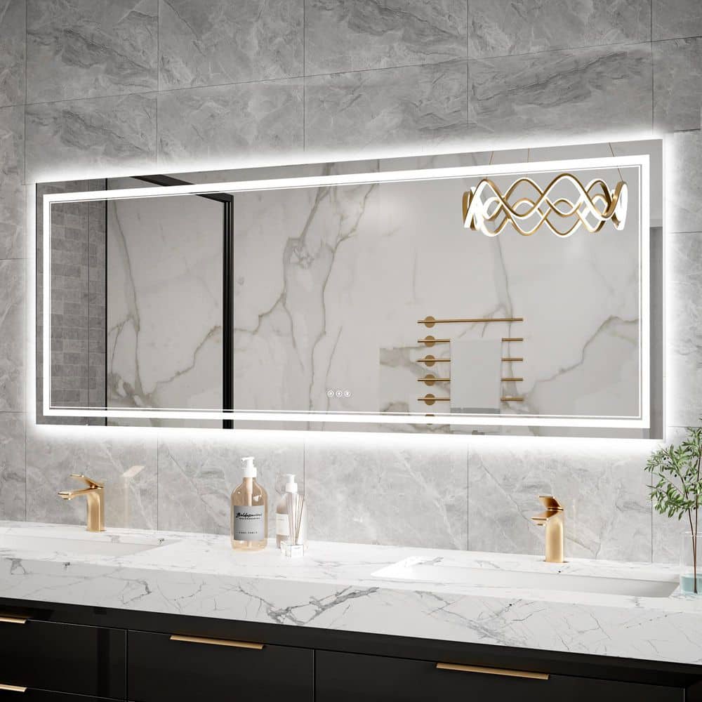 AZDHOME 84 in. W. x 32 in. H Rectangular Frameless LED Wall Bathroom ...