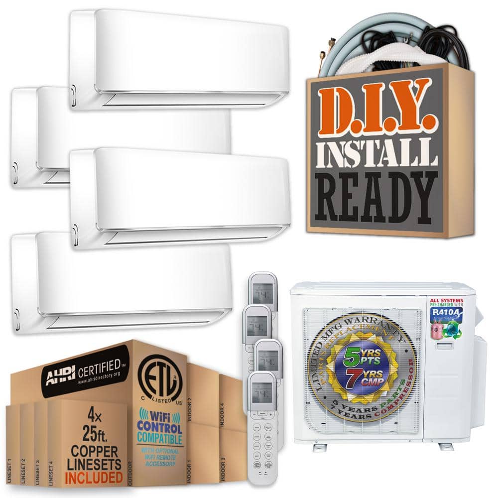 Ramsond 36000 BTU 3-Ton Quad Wall Mount Ductless Mini Split Air ...