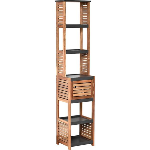 Evideco French Home Goods Bathroom Linen Storage Tower Cabinet Elements Acacia Gray Wood