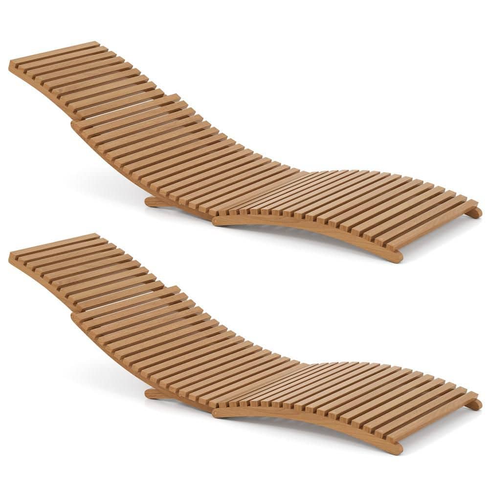 HONEY JOY 2PCS Teak Wood Patio Chaise Lounge Foldable Low-Profile Sun ...