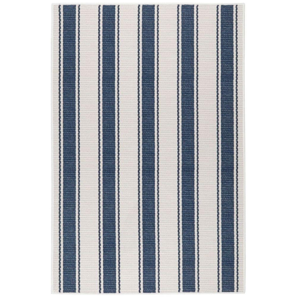 DASH & ALBERT Awning Stripe Machine Washable Blue 2.6 ft. x 8 ft ...