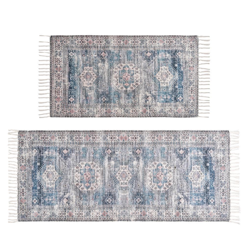 Jessica Simpson Chinille Fringe Machine Washable Blue 2 ft. x 9 ft ...