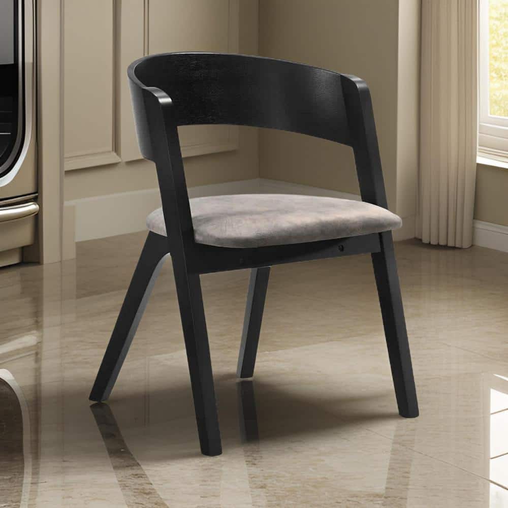 Benjara Black and Brown Faux Leather Round Back Dining Chair Set of 2 BM214482 The Home Depot