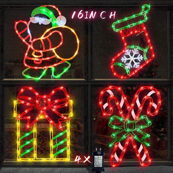 BeamBox 16in.Christmas Window Silhouette Lights, Stocking, Candy Cane ...