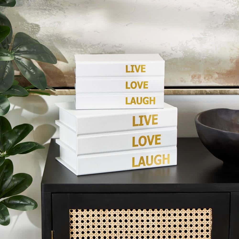 Litton Lane Rectangle Canvas Faux Storage Book Box with Gold Live ...