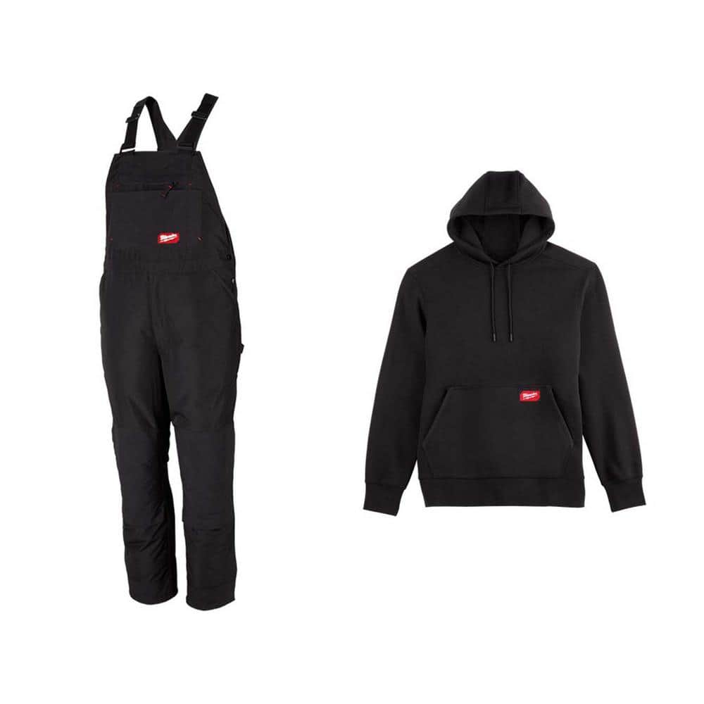 Milwaukee Men's 2X-Large Black FREEFLEX Insulated Bib Overalls and Large Black Mid Weight Hoodie ...