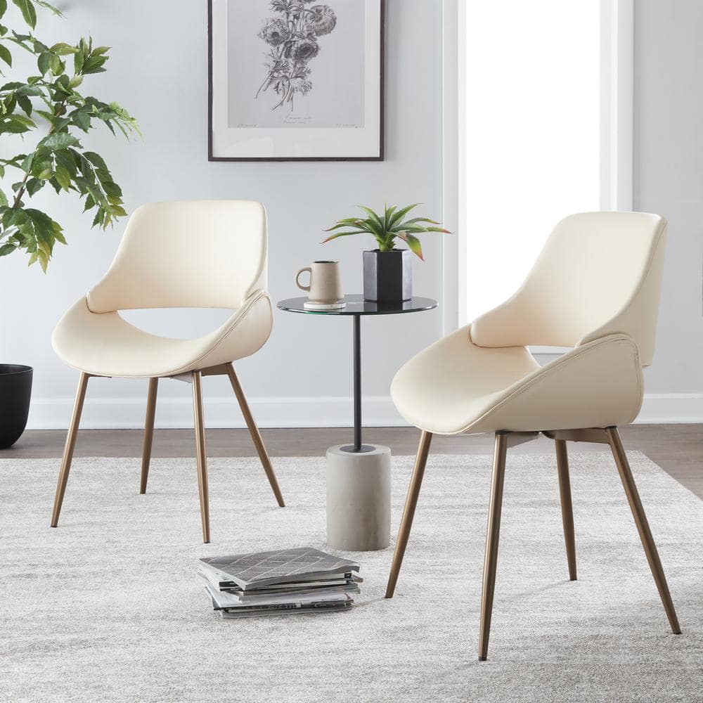 Lumisource Fabrico Cream Faux Leather and Antique Copper Metal Side ...