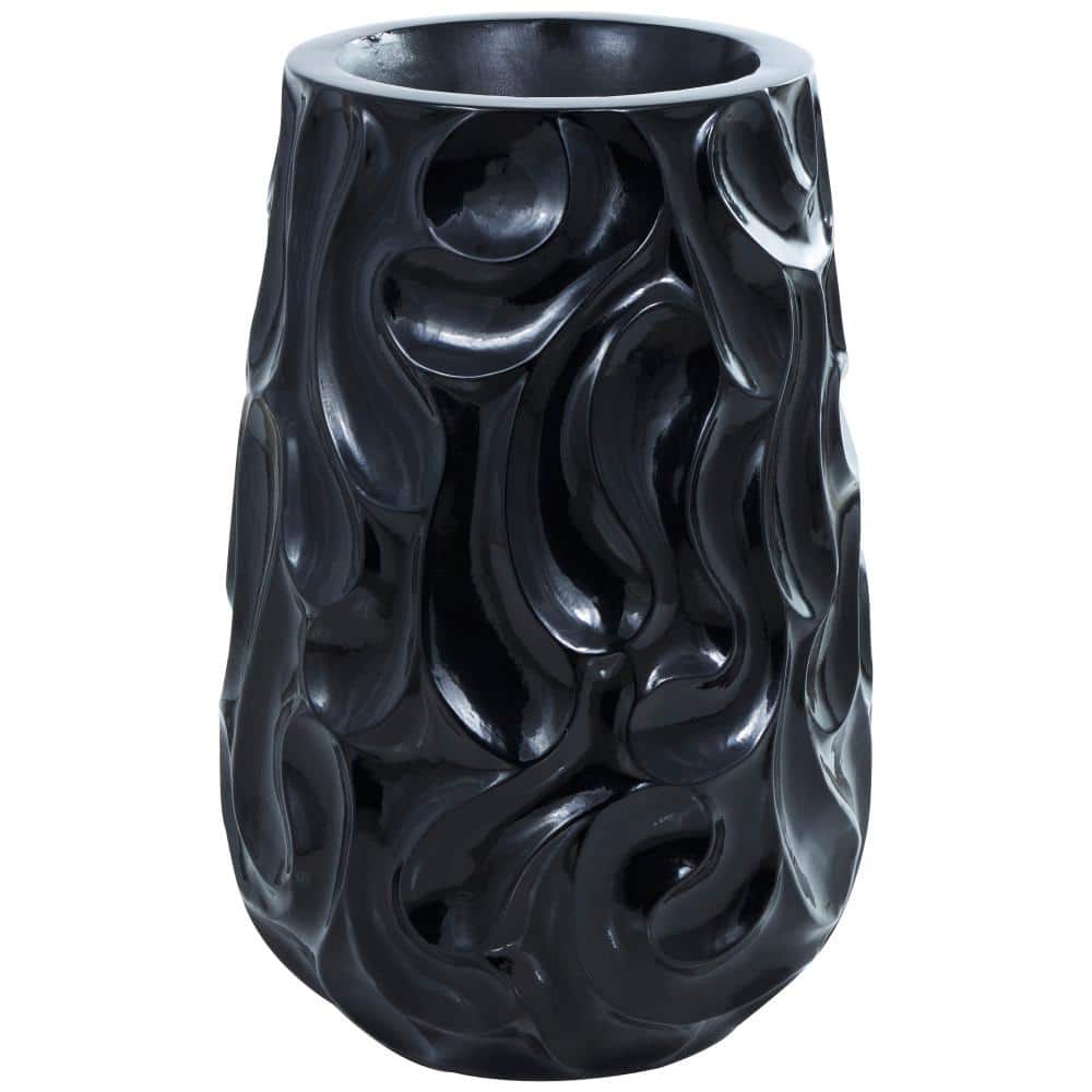 Litton Lane 24 in. Black Large Wavy Textured Floor Resin Decorative ...