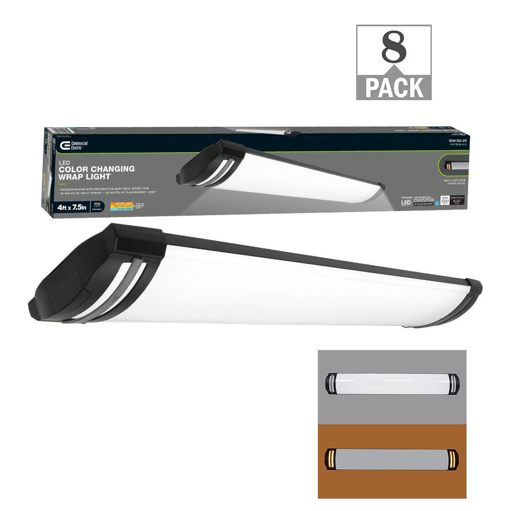 Commercial Electric 4 ft. Matte Black Woodgrain Gray End Caps 5250 ...