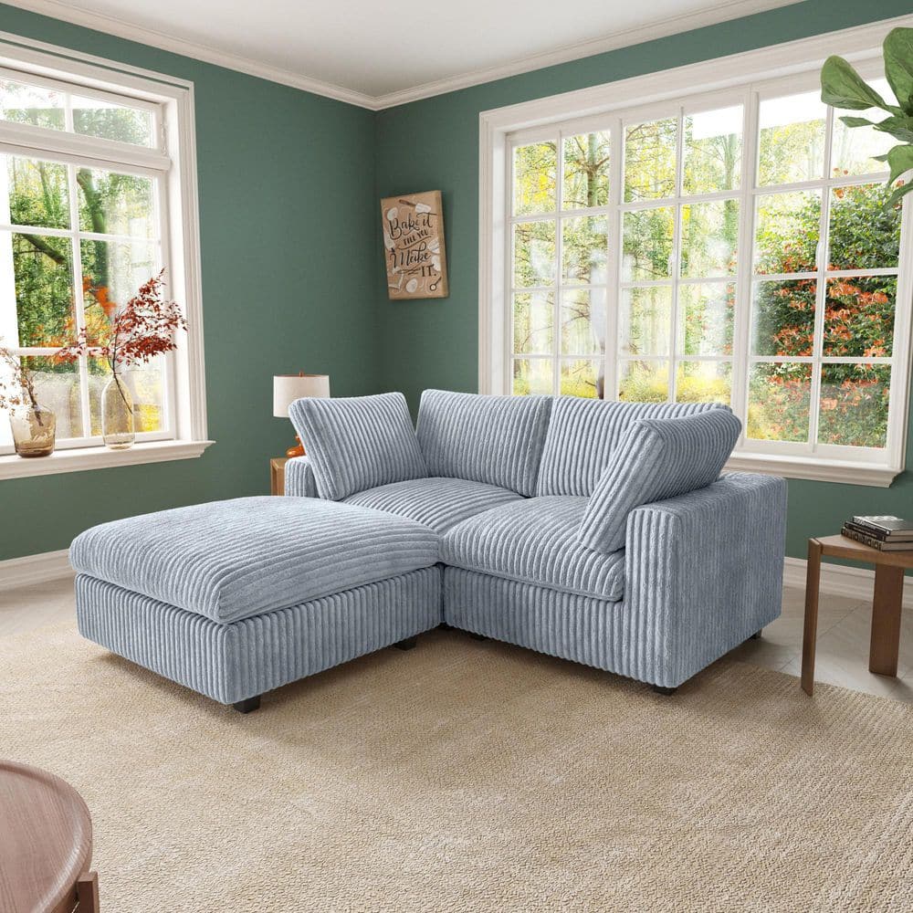 J&E Home Oversized 78.74 in. W Square Arm 3-Piece Rabbit Velvet Plush ...