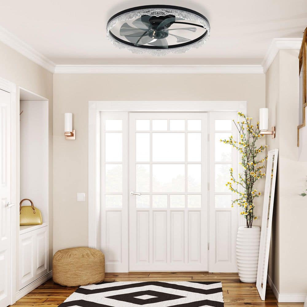 Shinevoy 24 in. Black Indoor LED Ceiling Fan Light, Modern Flush Mount ...