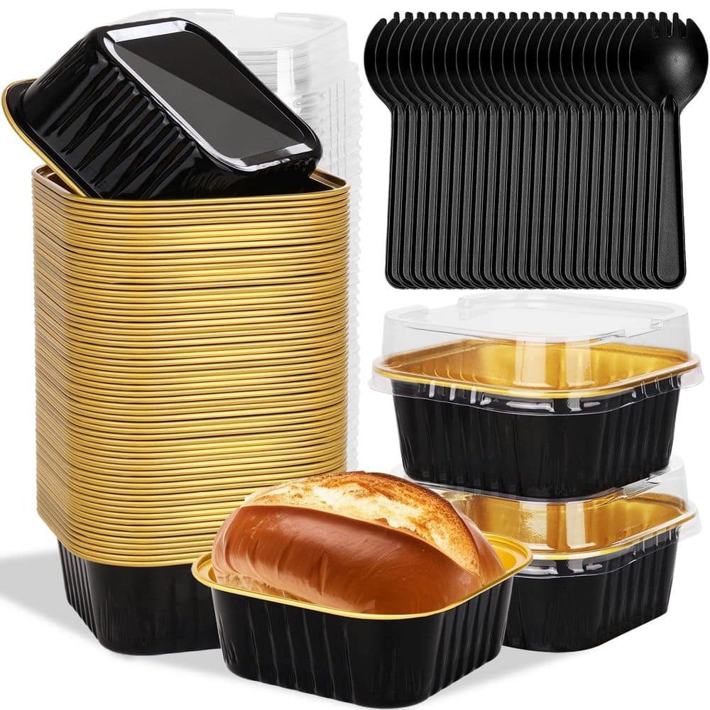 Wudkey Black Mini Disposable Cake Pans with Lids, Aluminum Foil Square ...