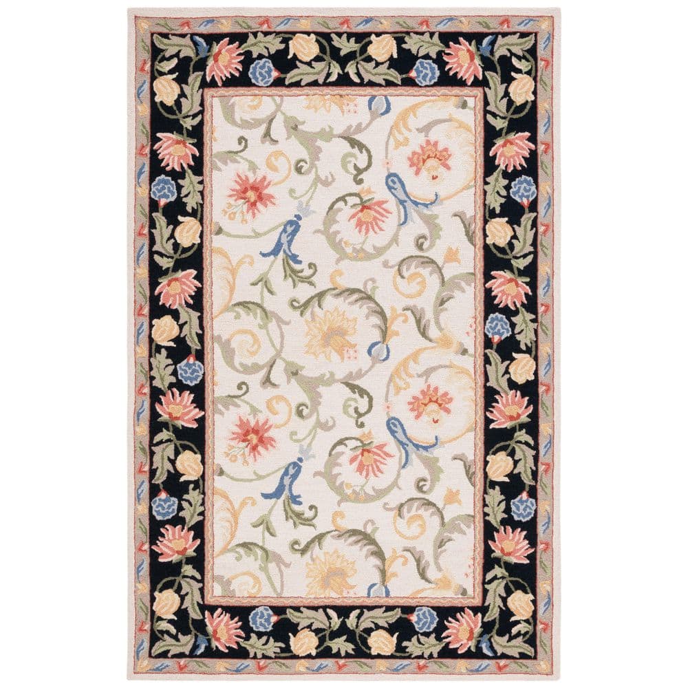 SAFAVIEH Chelsea 5 ft. x 8 ft. Ivory/Black Oversized Floral Area Rug ...