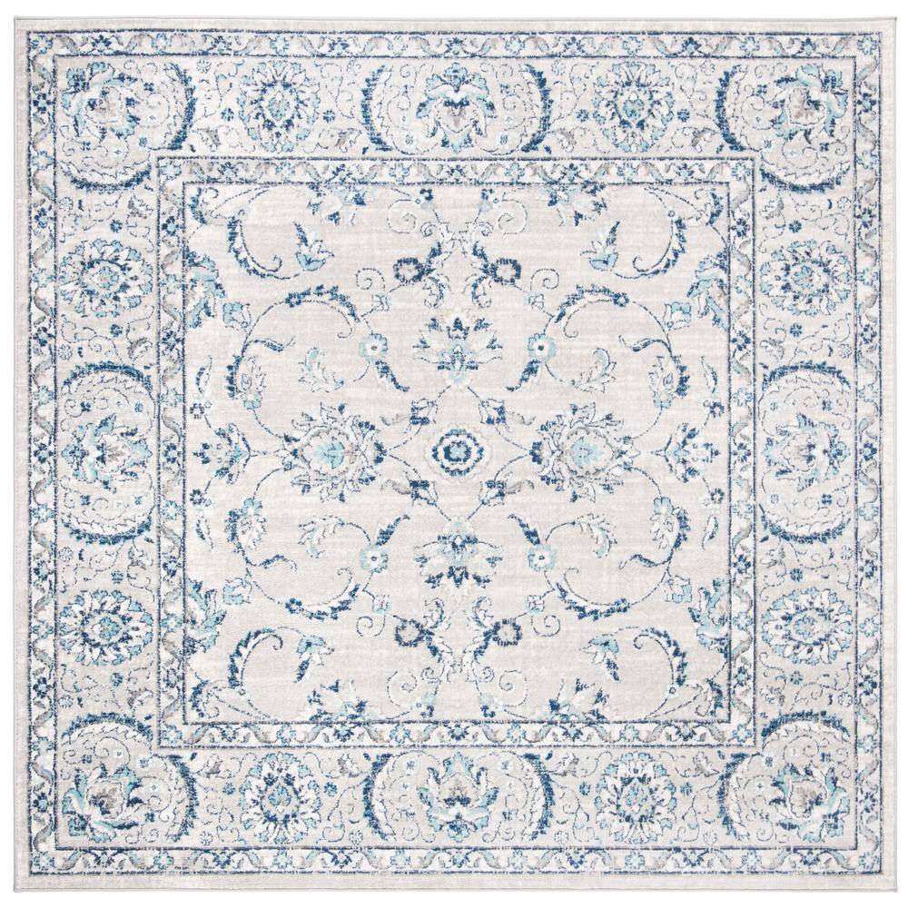 SAFAVIEH Brentwood Light Gray/Blue 9 ft. x 9 ft. Square Floral Border ...