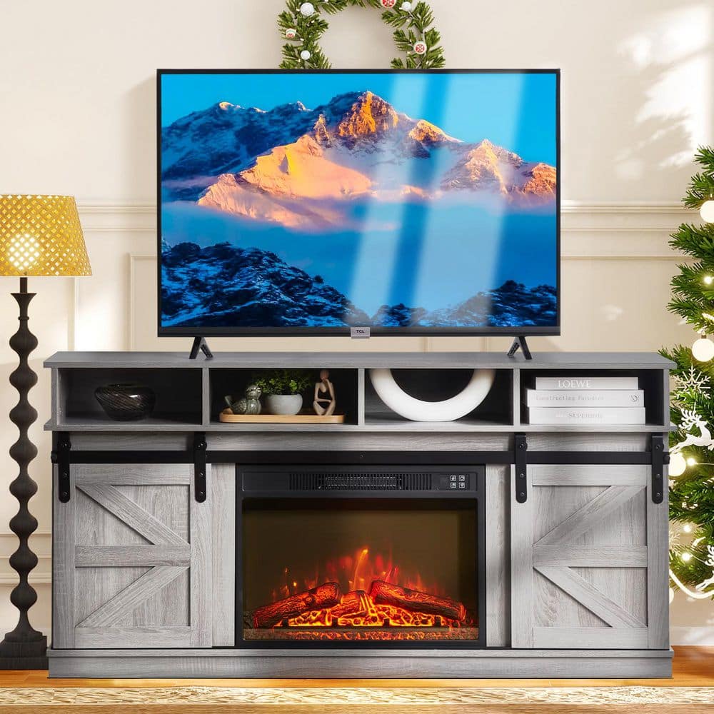 ToolCat 58.07 in. TV Stand with 23 in. Electric Fireplace Insert ...