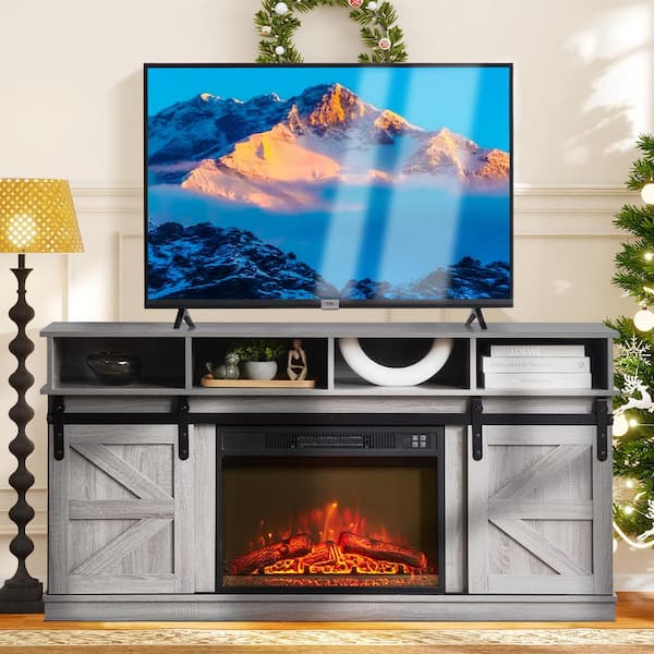 ToolCat 58.07 in. TV Stand with 23 in. Electric Fireplace Insert ...