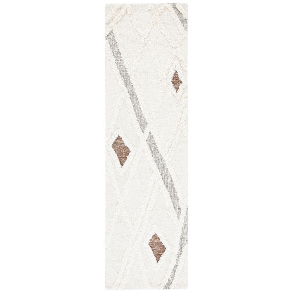 SAFAVIEH Casablanca Ivory/Brown 2 ft. x 14 ft. Abstract High-Low Wavy ...